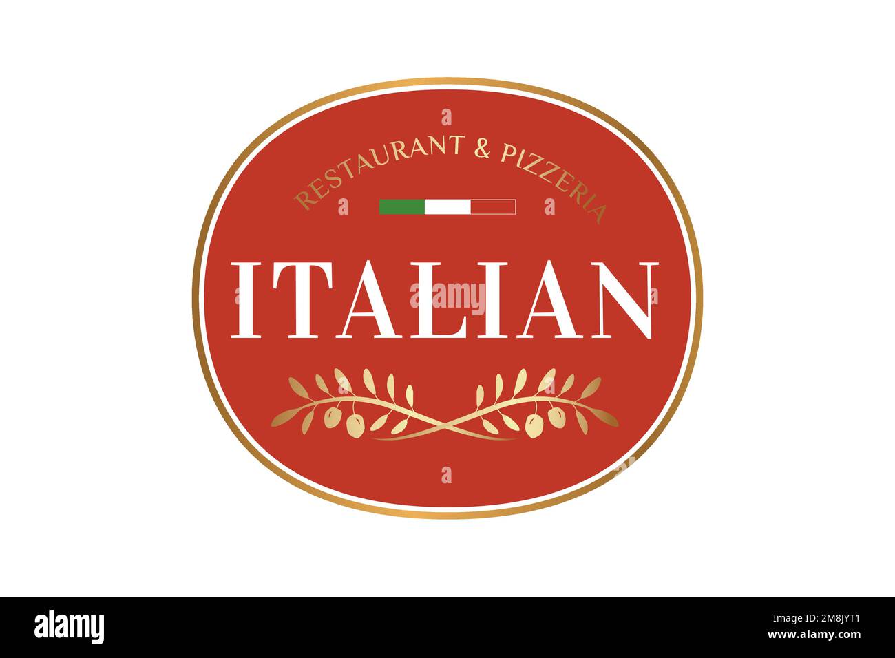 Elegant Italian Restaurant and Pizzeria Logo. Round Red Gold Badge ...