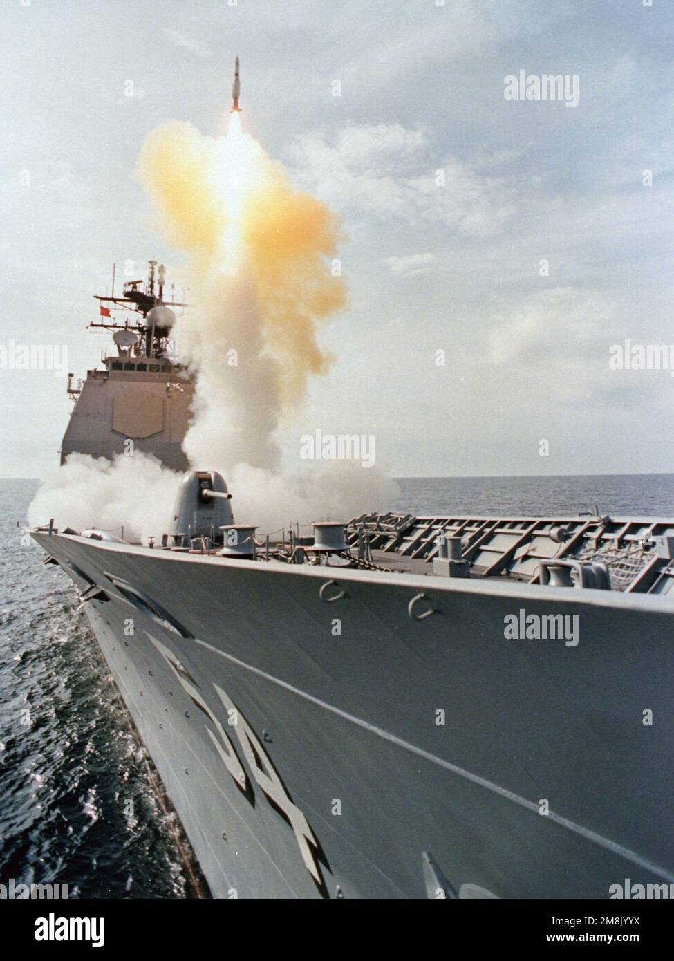 SM-1 Missile is fired from the guided missile cruiser USS Antietam (CG ...