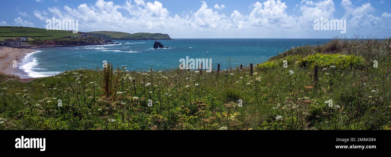 View over the Thurlestone rock and beach, South Milton sands, Devon UK ...