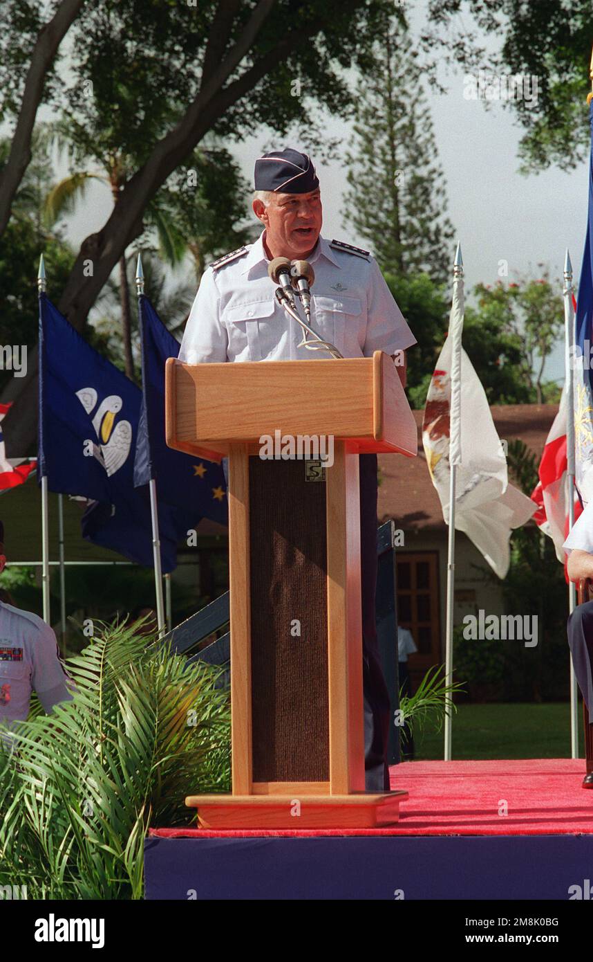 Incoming commander General John G. Lorber, stands at the podium to ...