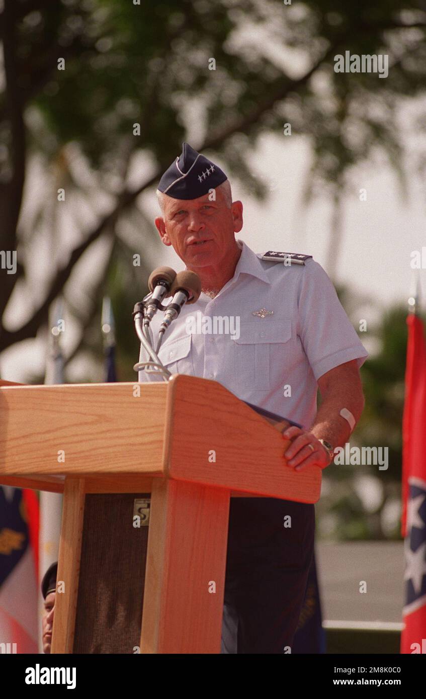 A Close up view of Adm. Richard Macke, United States Commander and ...
