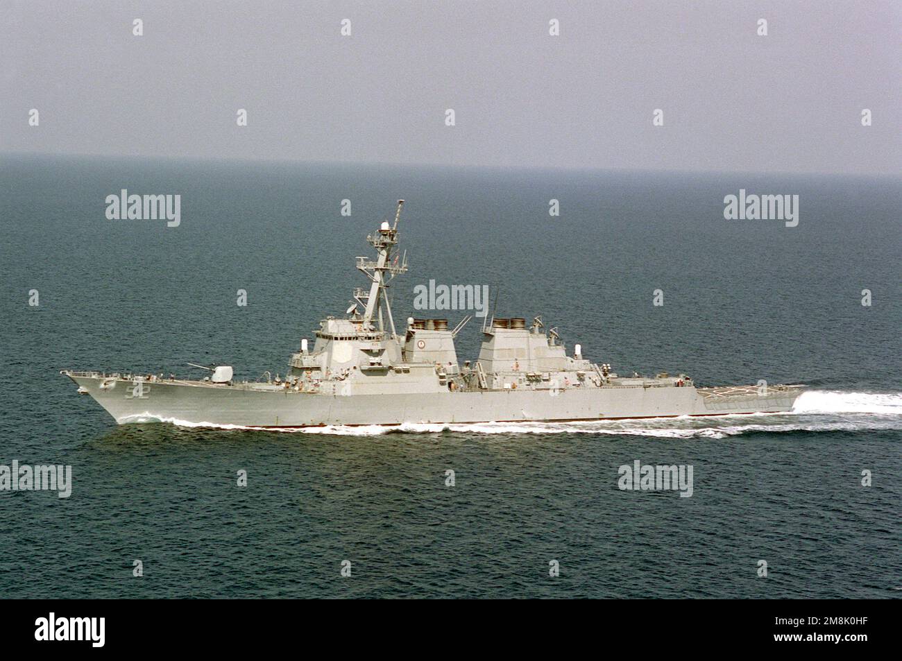 Port bow view (horizontal format) of the guided missile destroyer USS ...