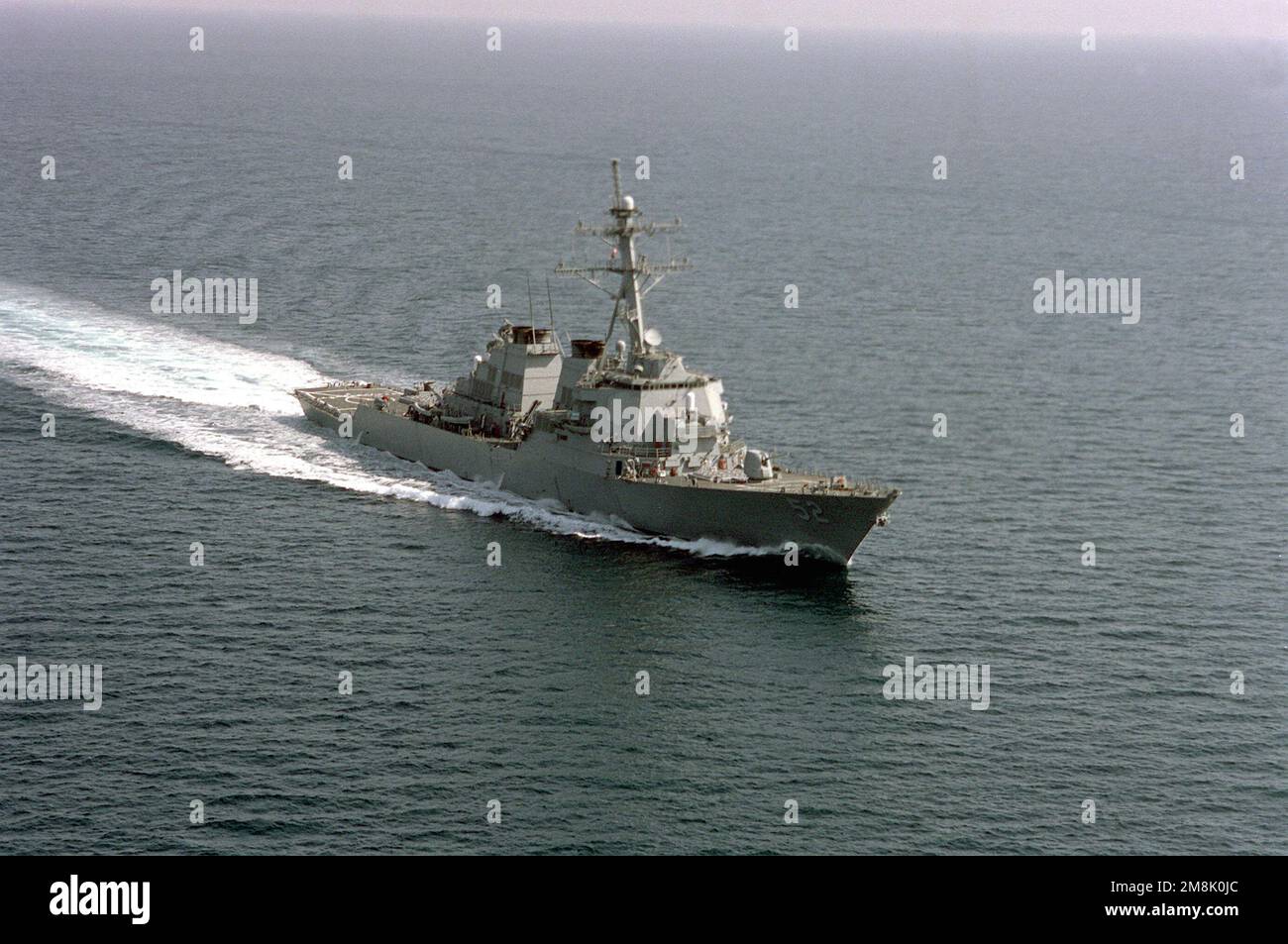 An aerial starboard bow view of the guided missile destroyer USS BARRY ...