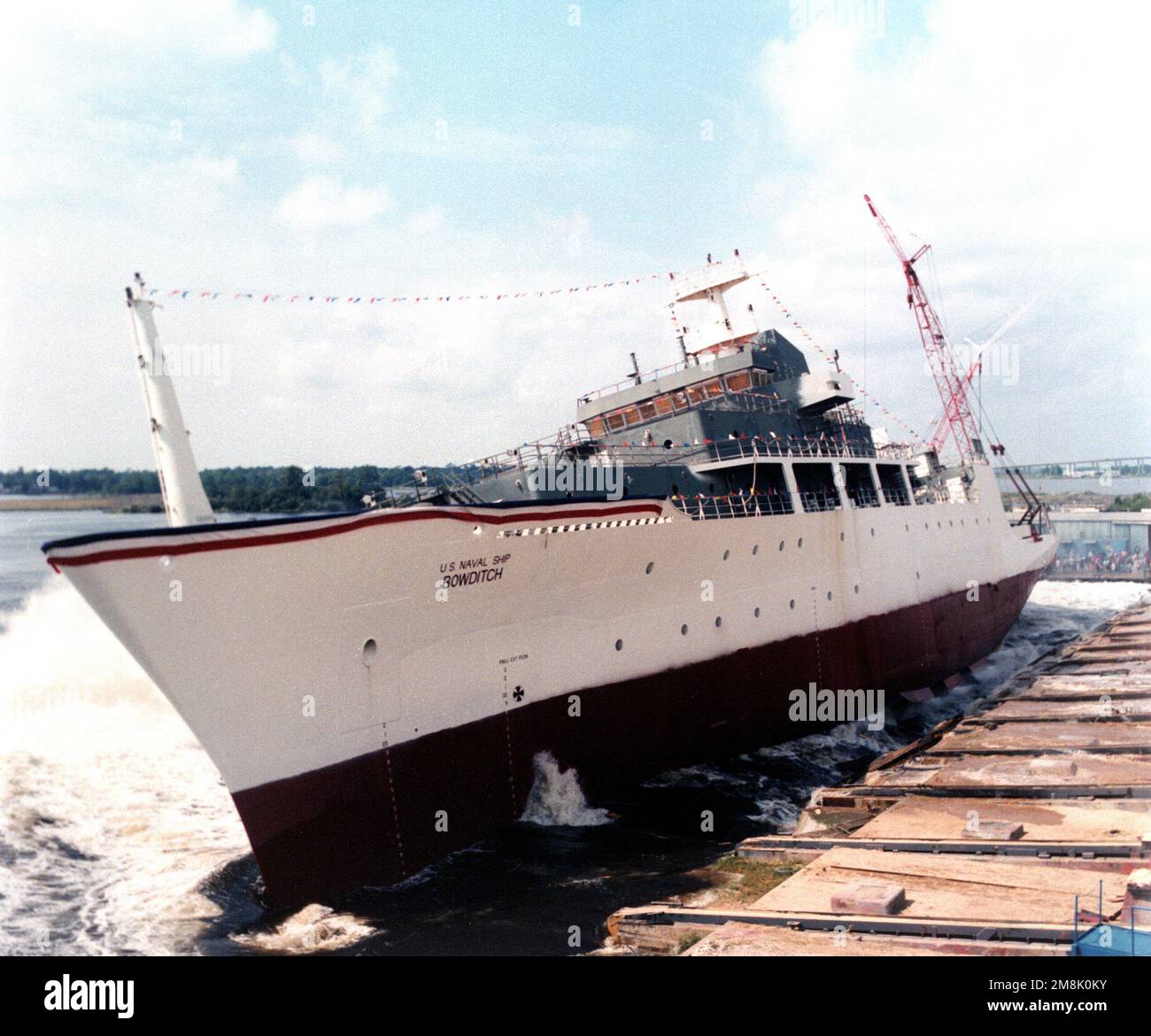 A port bow view of the oceanographic research ship USNS Bowditch (T-AGS ...
