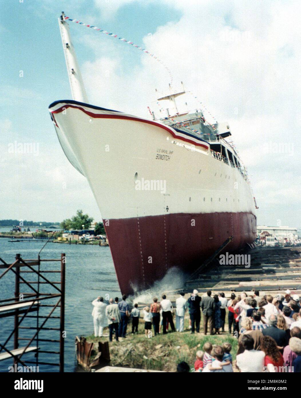 A port bow view of the oceanographic research ship USNS Bowditch (T-AGS ...