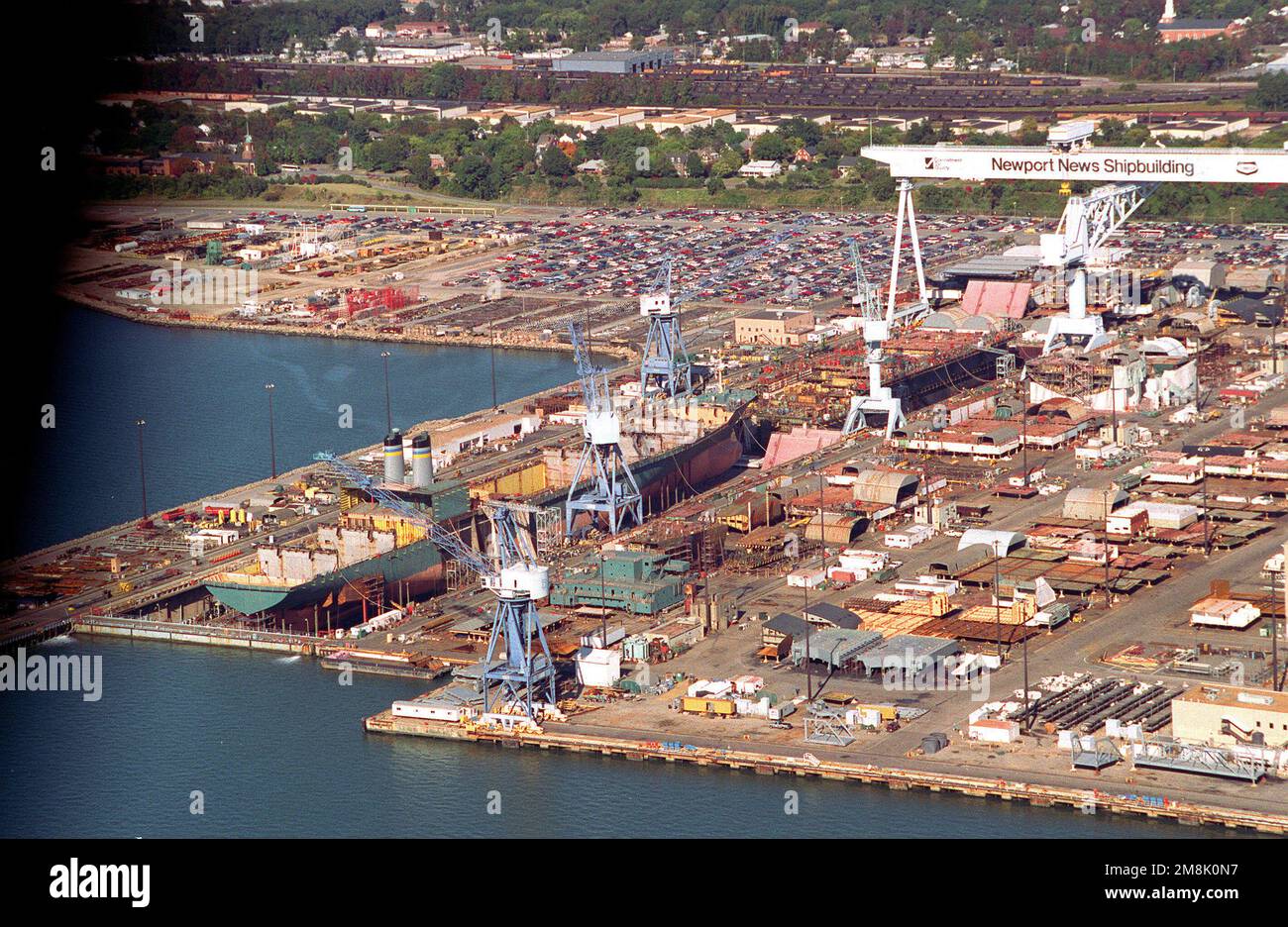 An aerial view of drydock #12 at the Newport News Shipbuilding ...