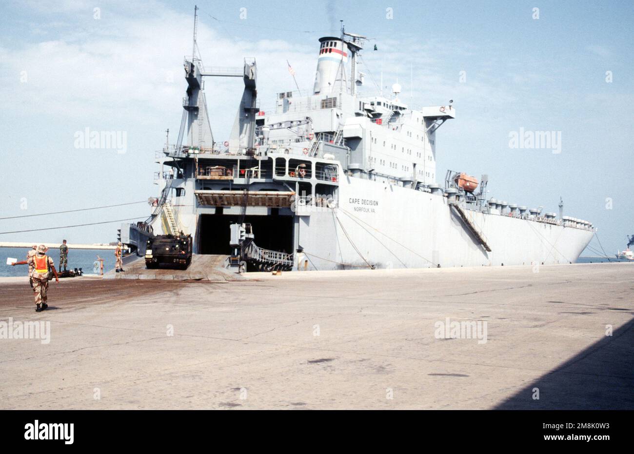 An M113A2 Armored personnel carrier rolls off the Military Sealift ...