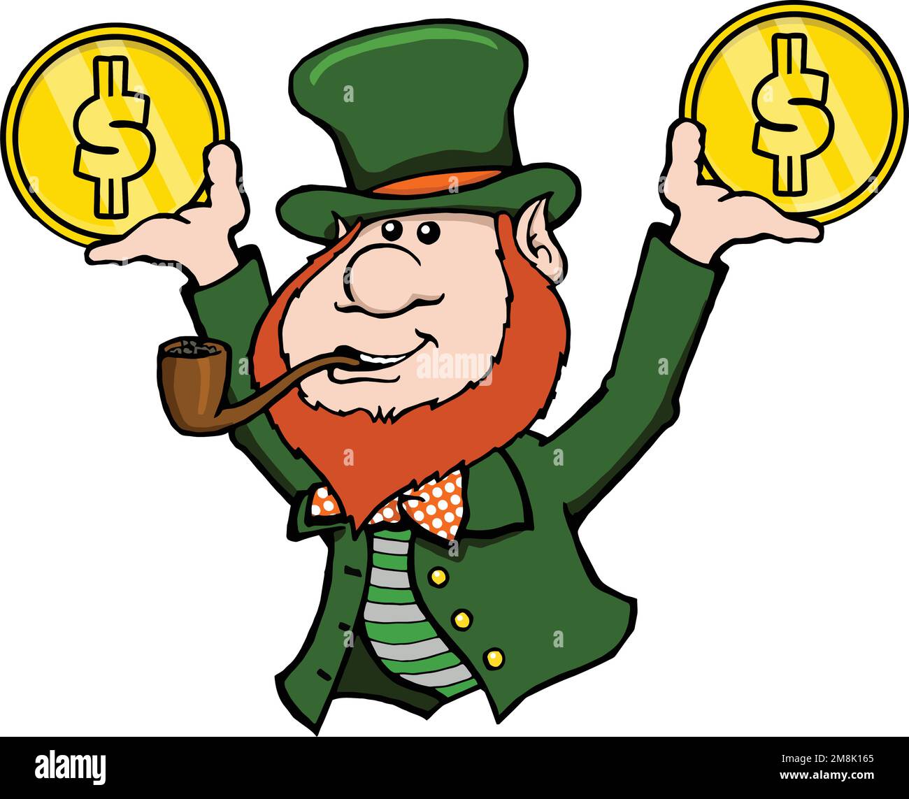 cartoon leprechaun holding up gold coin Stock Vector Image & Art - Alamy