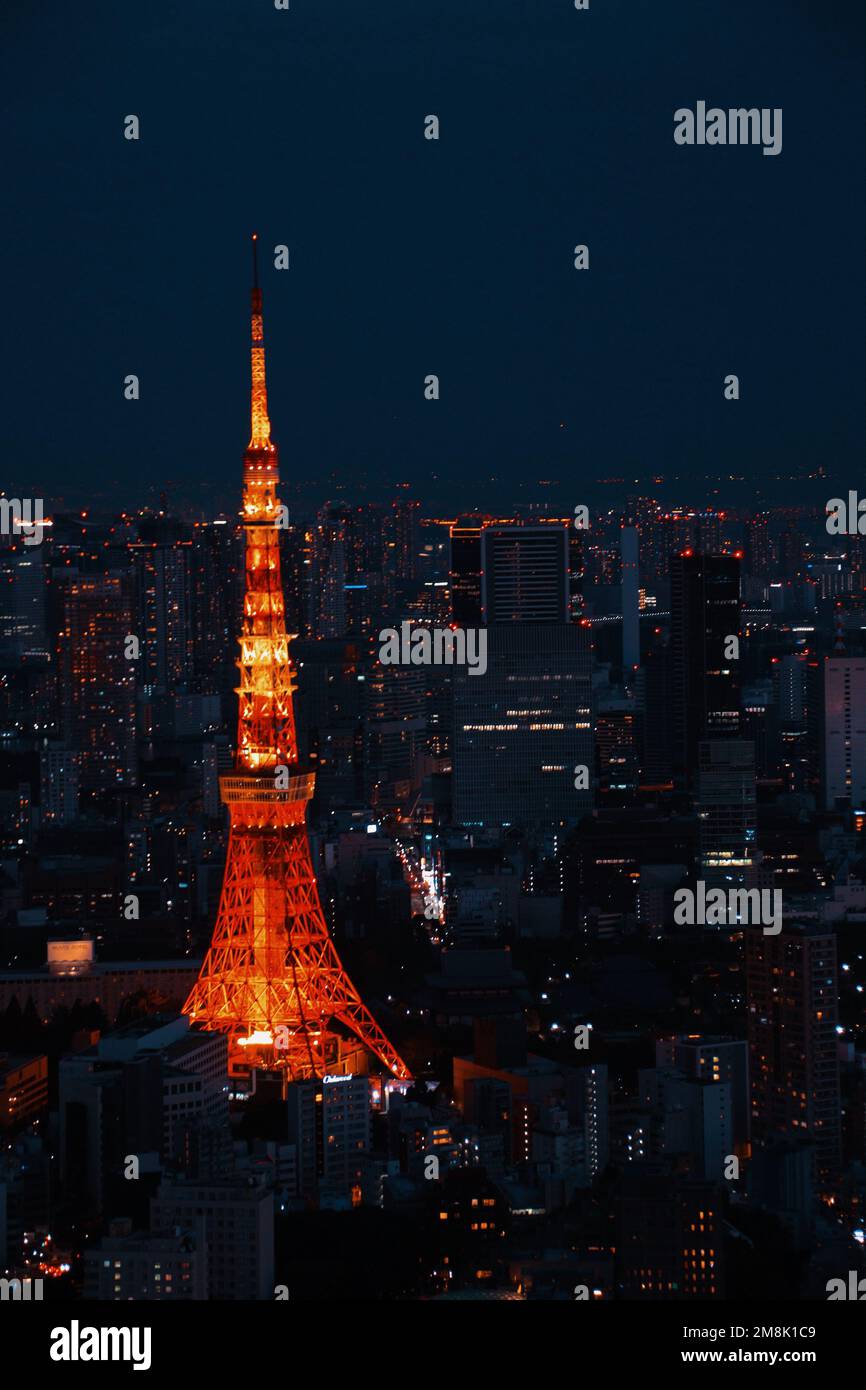 A vertical shot of the Tokyo Tower in the special wards of Tokyo, Japan ...