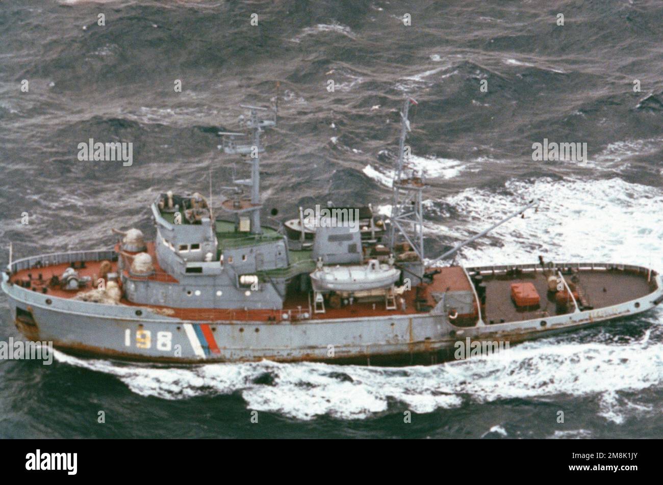Aerial port side view of the Russian Maritime Border Guard Pacific ...