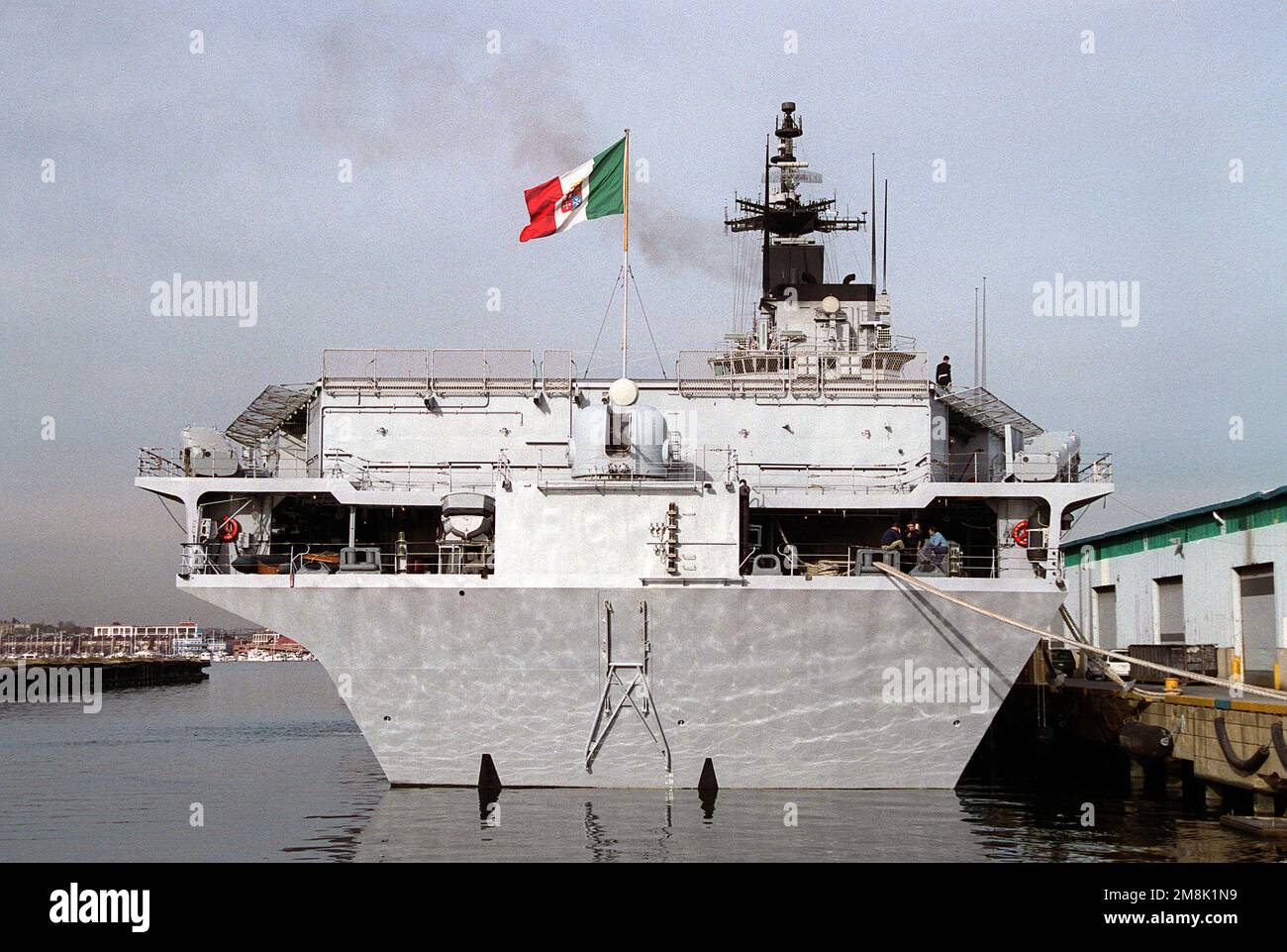 A stern on view of the Italian aircraft carrier ITS GIUSEPPE GARIBALDI (G-551) tied up at the ...