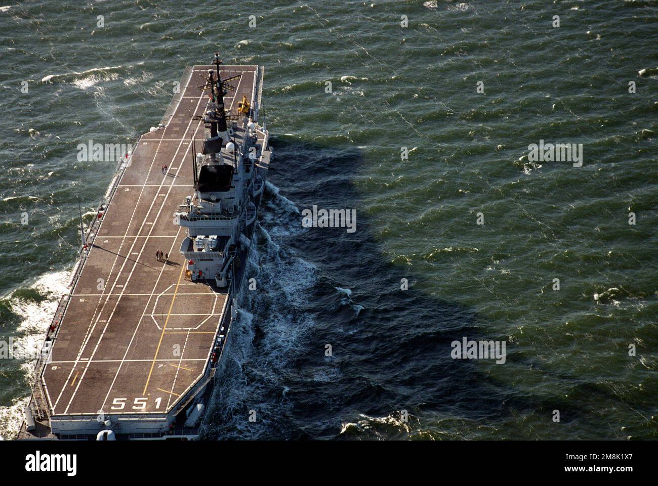A close in stern view of the Italian aircraft carrier ITS GIUSEPPE GARIBALDI (C-551) underway ...