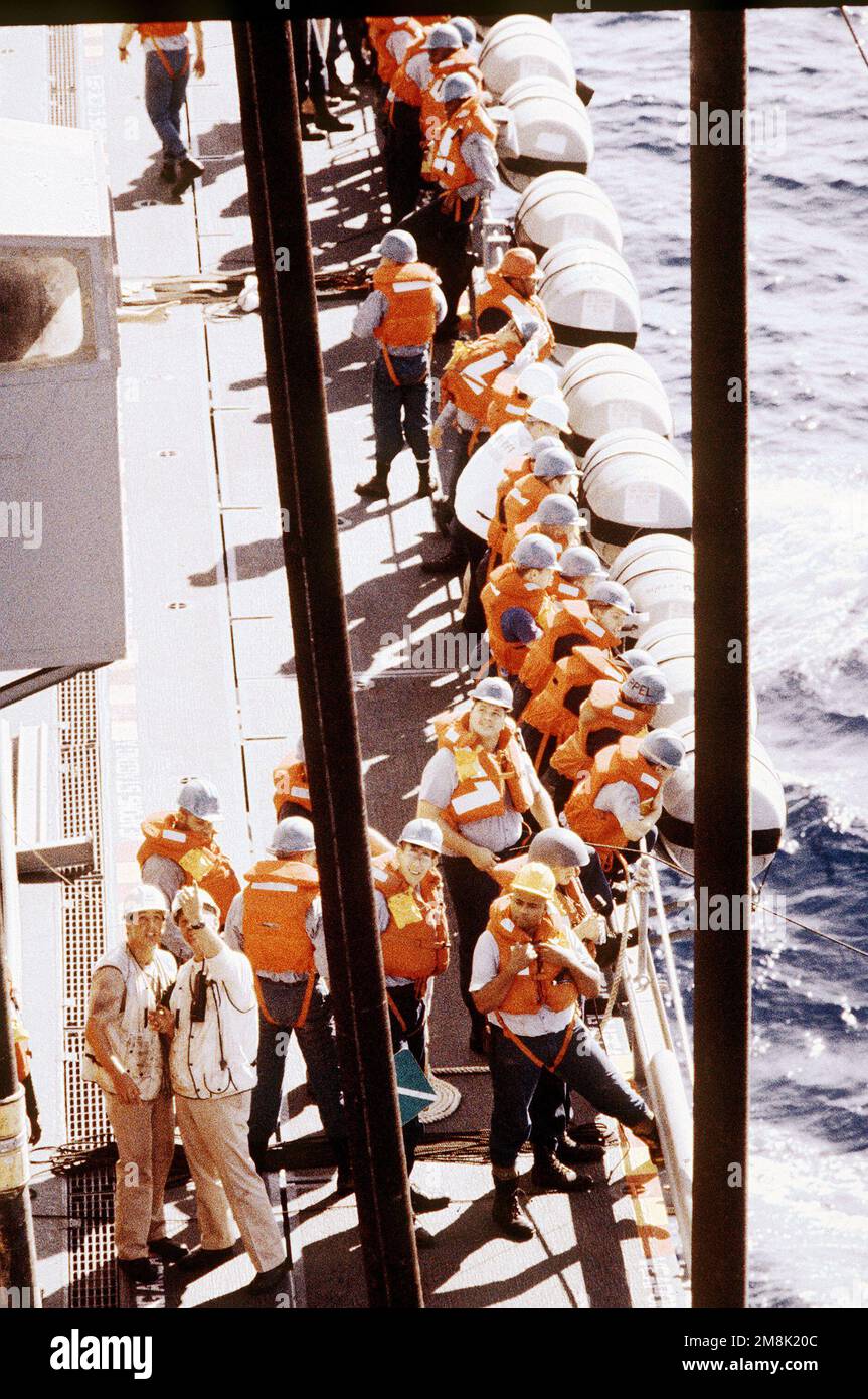 Sailors aboard USS SEATTLE (AOE-3) prepare for underway replenishment ...