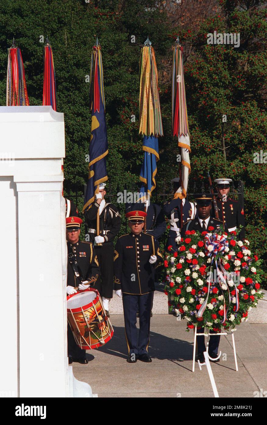 A member of the U.S. Army Third Infantry, the Old Guard, stands by with ...