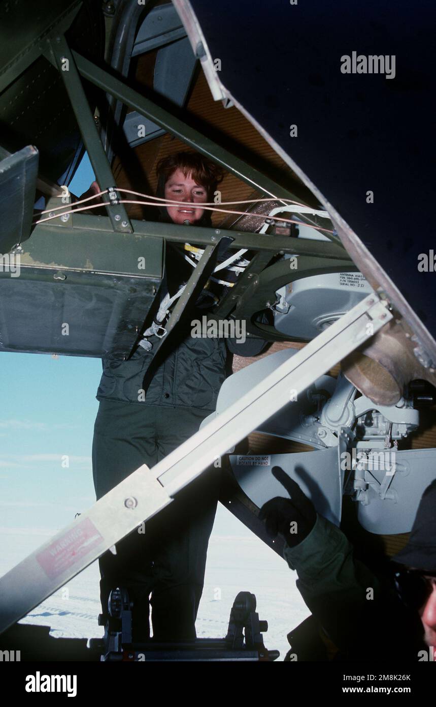A female sailor attached to the ground support unit of Antarctica ...