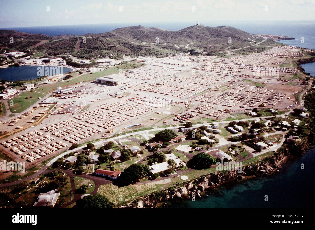 An aerial view of McCalla Field which is almost full of Cuban migrants ...