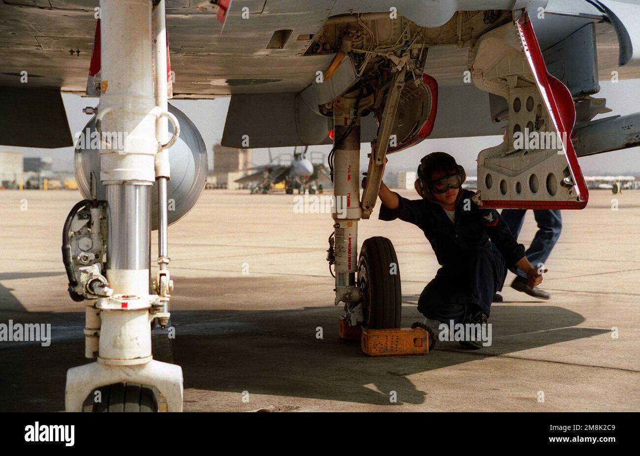 A plane captain for Fighter Squadron 126 (VF-126), performs preflight ...
