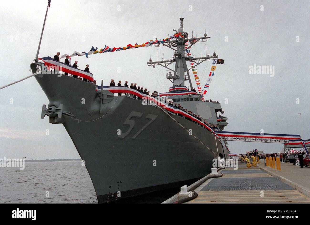 A port bow view of the guided missile ship USS MITSCHER (DDG-57) with ...