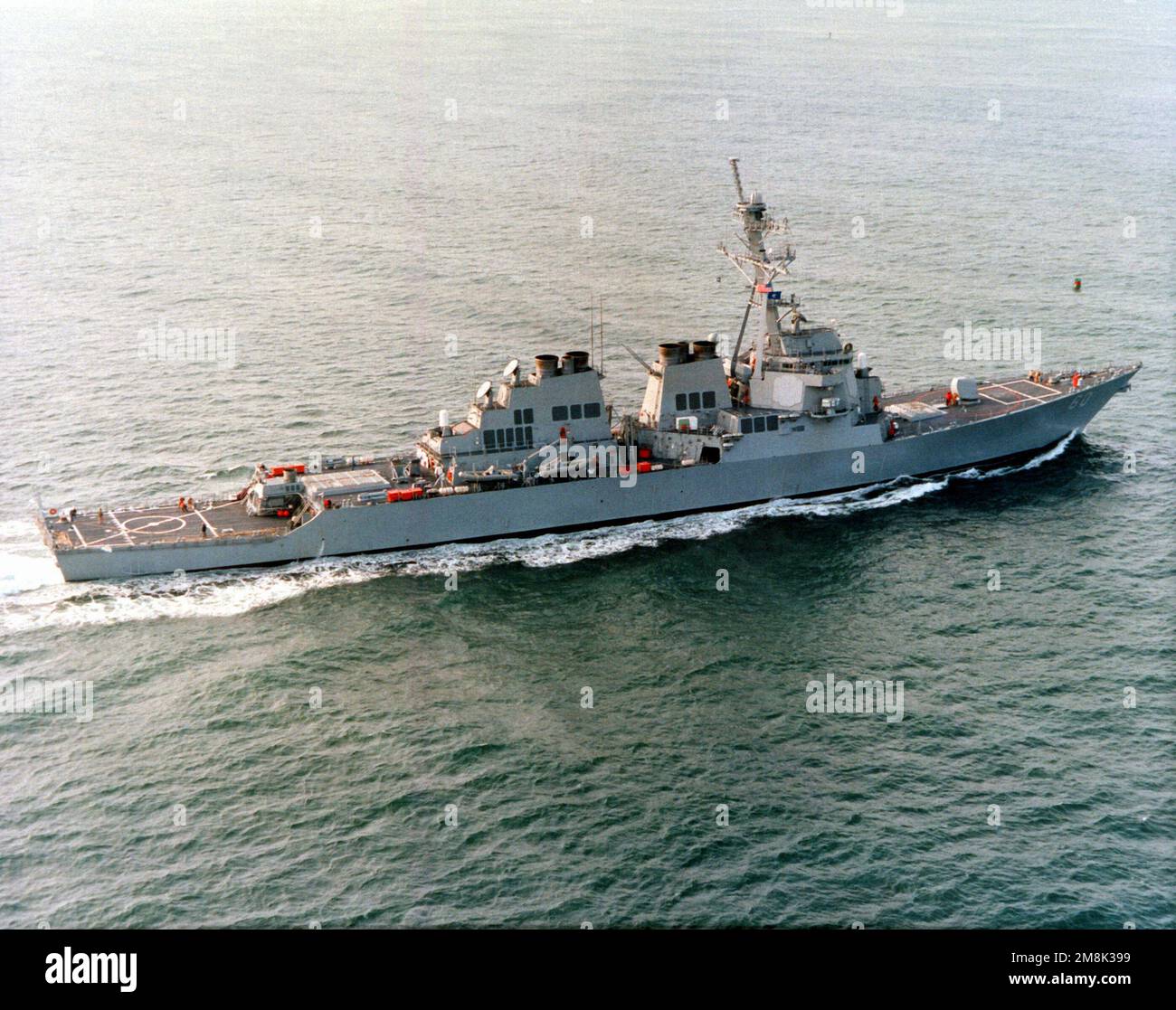 A high oblique starboard side view of the guided missile destroyer USS ...