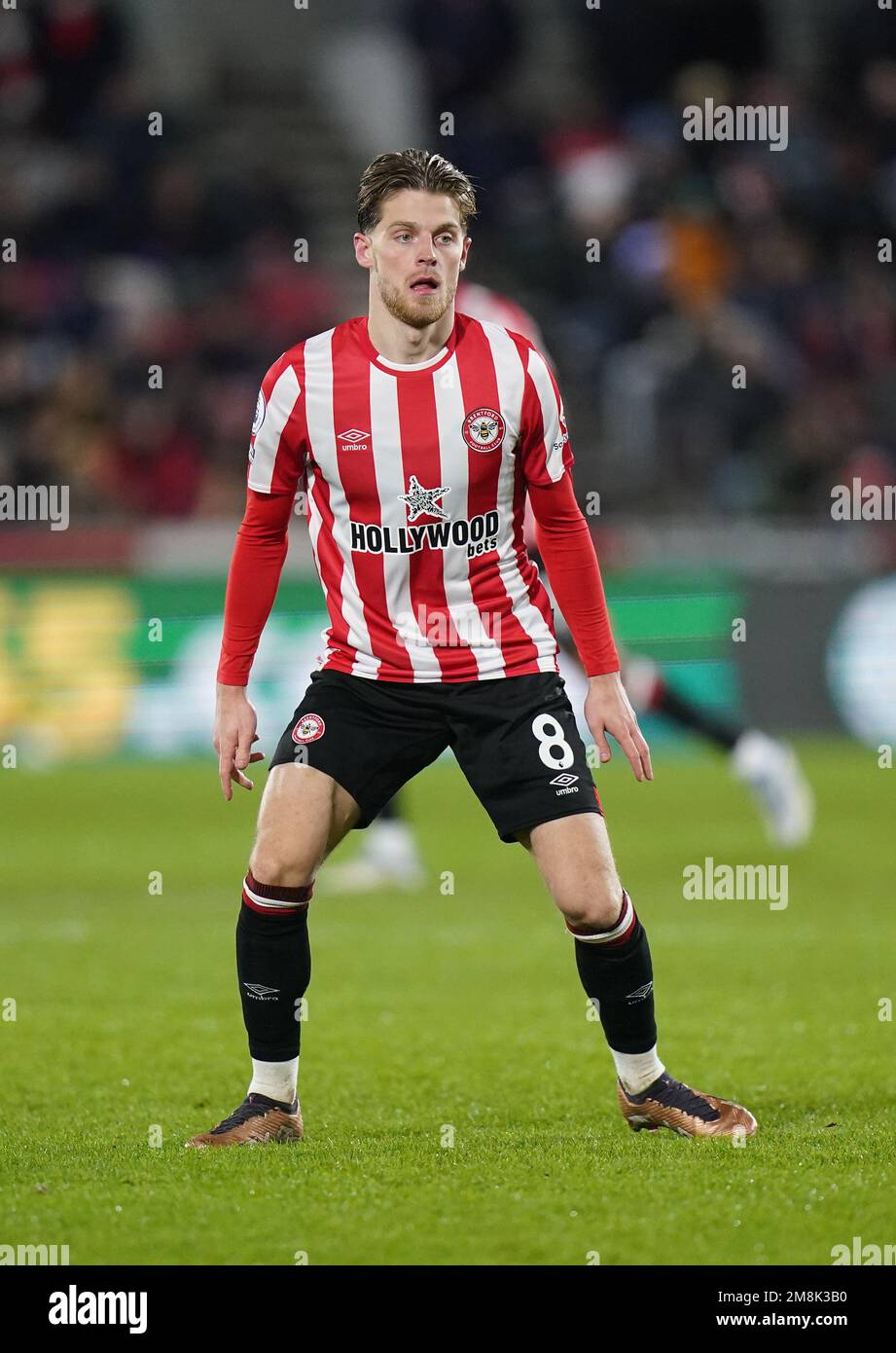 Brentford's Mathias Jensen in action during the Premier League match at ...