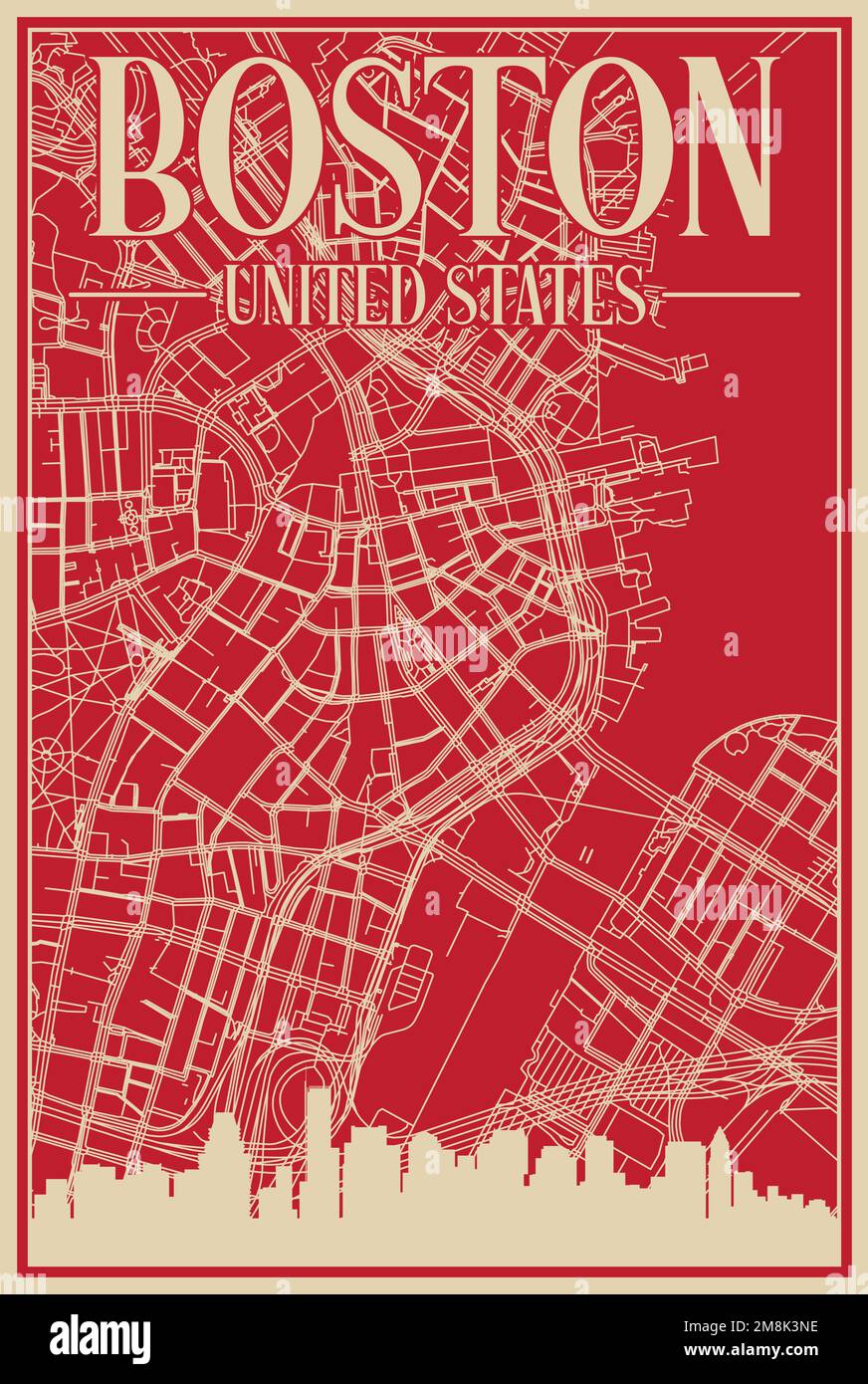 Road network poster of the downtown BOSTON, UNITED STATES OF AMERICA ...