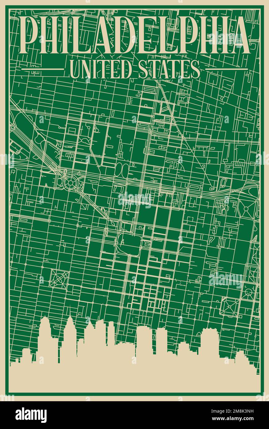 Road network poster of the downtown PHILADELPHIA, UNITED STATES OF ...