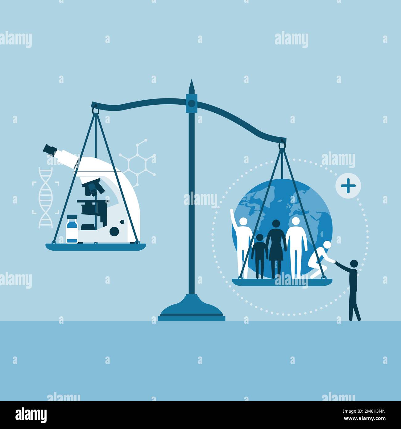 Ethics in medical research: weight scale with microscope on one side ...