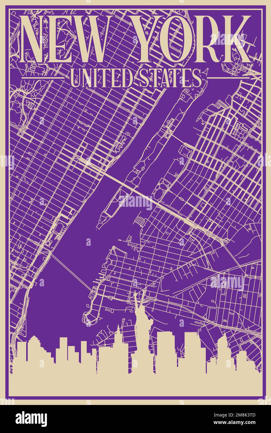 Road network poster of the downtown NEW YORK, UNITED STATES OF AMERICA ...