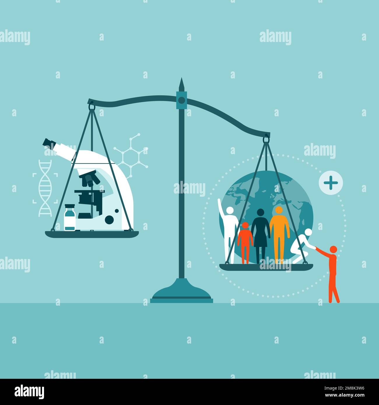 Ethics in medical research: weight scale with microscope on one side ...