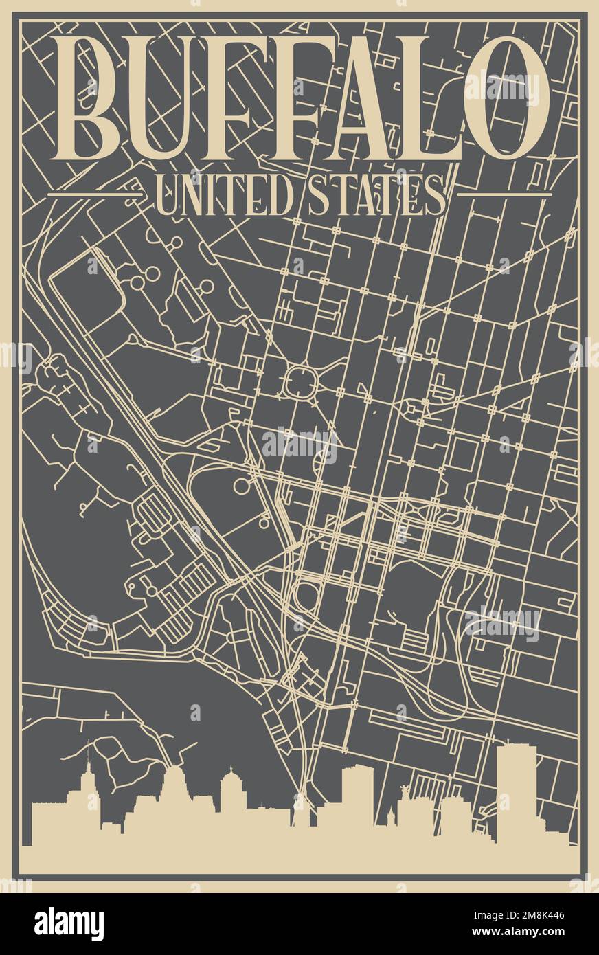 Road network poster of the downtown BUFFALO, UNITED STATES OF AMERICA ...