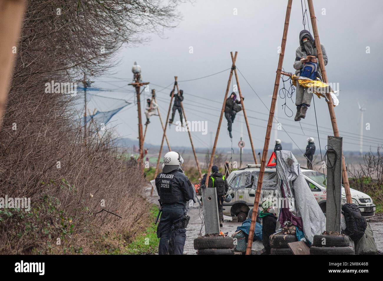 Lutzerath, Germany. 11th Jan, 2023. Climate activists harnessed to ...