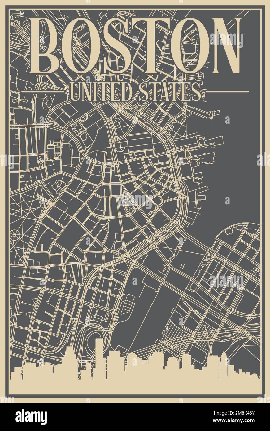Road network poster of the downtown BOSTON, UNITED STATES OF AMERICA ...