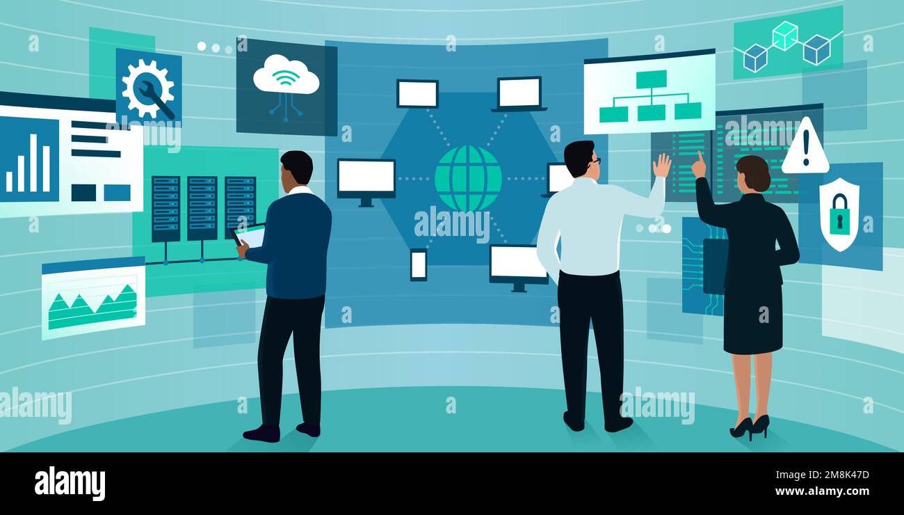 Engineers in a virtual reality environment, they are interacting with ...