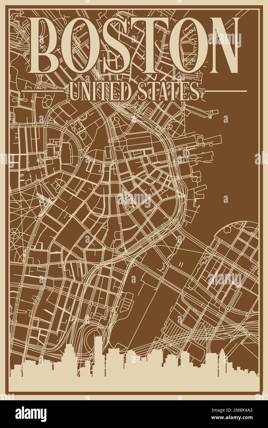 Road network poster of the downtown BOSTON, UNITED STATES OF AMERICA ...