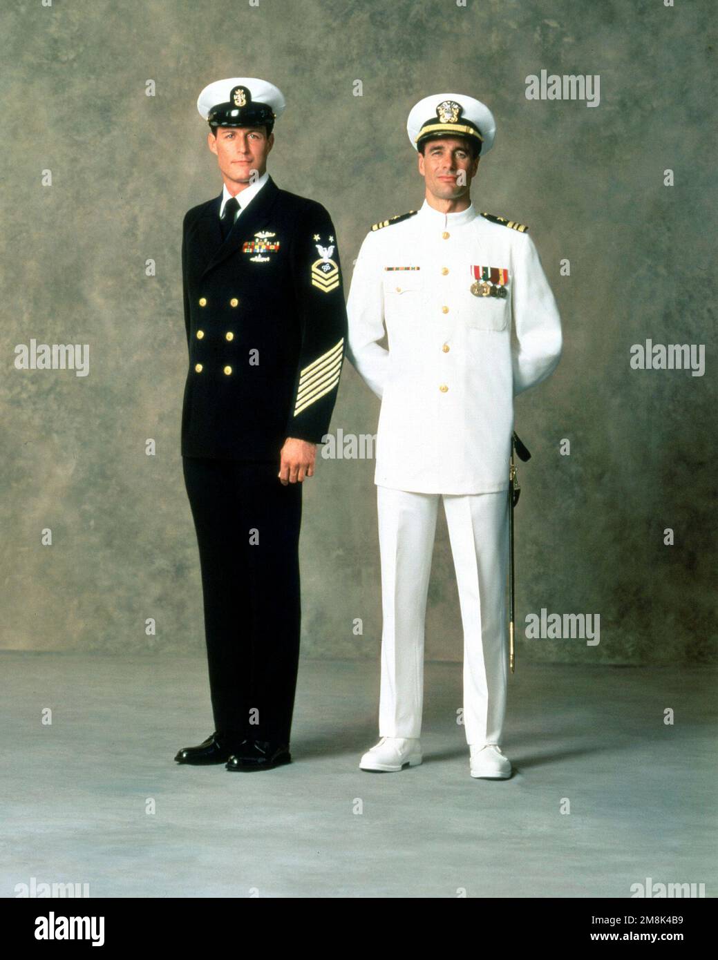 Left, men's Service Dress Blue uniform for CHIEF PETTY Officers. Right ...