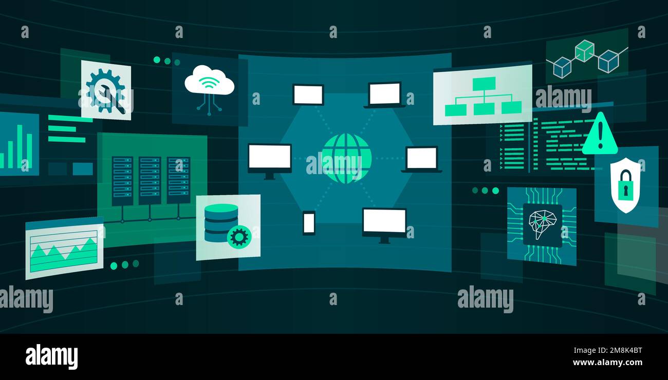 VR interface with interactive screens, information technology and ...