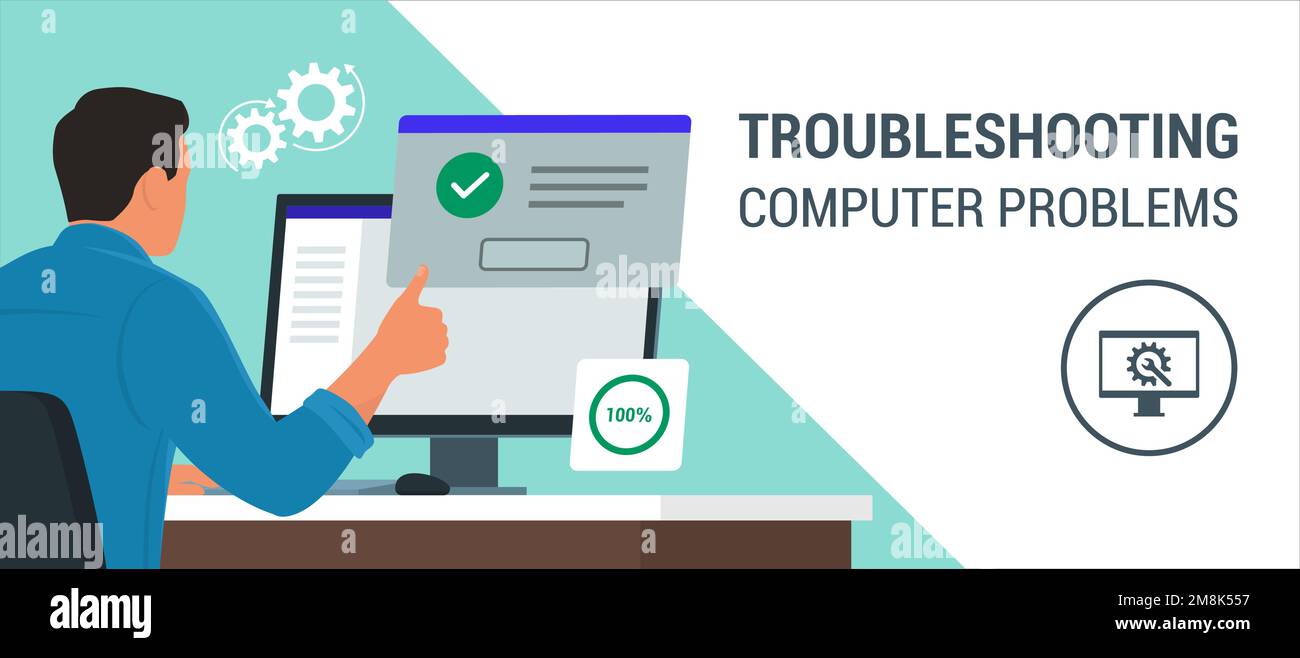 Man sitting at desk using a computer and giving a thumbs up, he ...