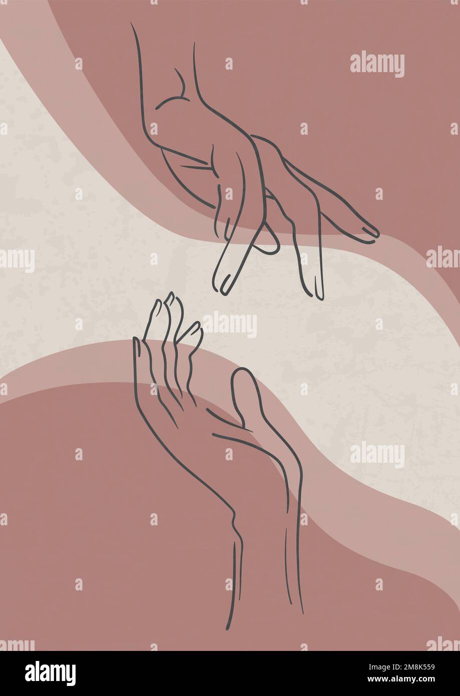 Moving hands aesthetic linear drawing poster illustration. Minimalistic ...