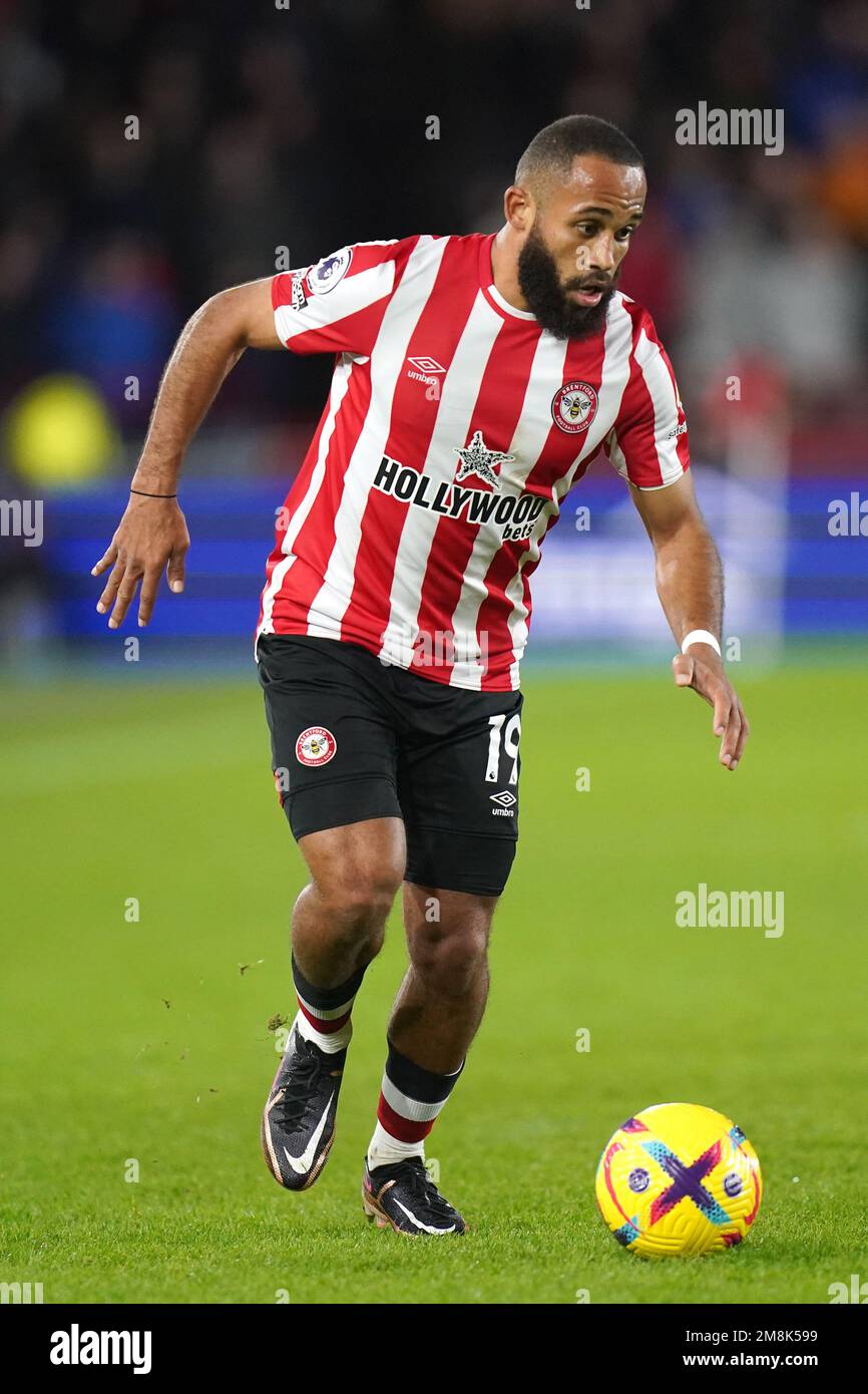 Brentford's Bryan Mbeumo in action during the Premier League match at ...