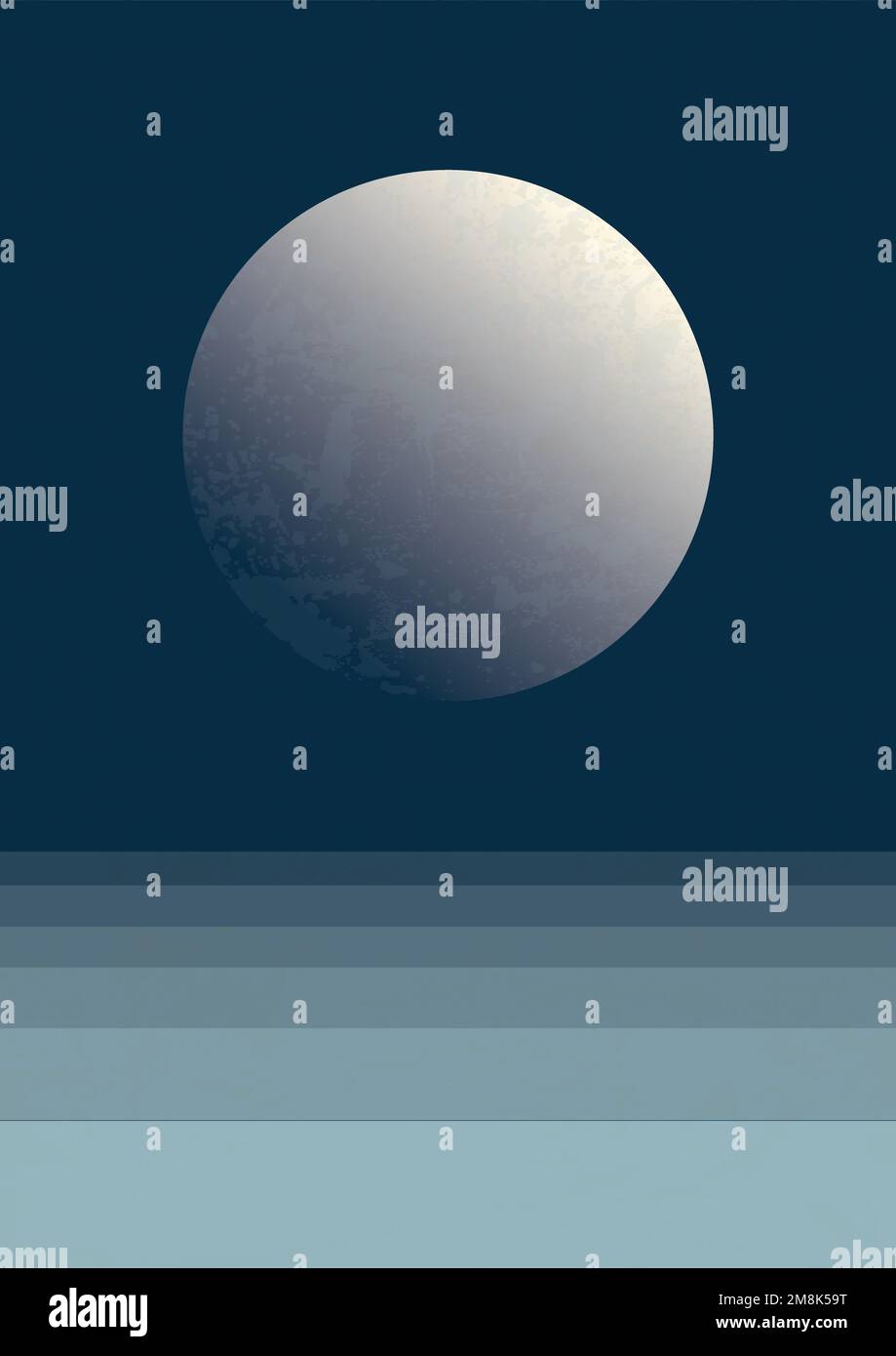 Night sea and moon minimalist aesthetic illustration poster. Abstract ...