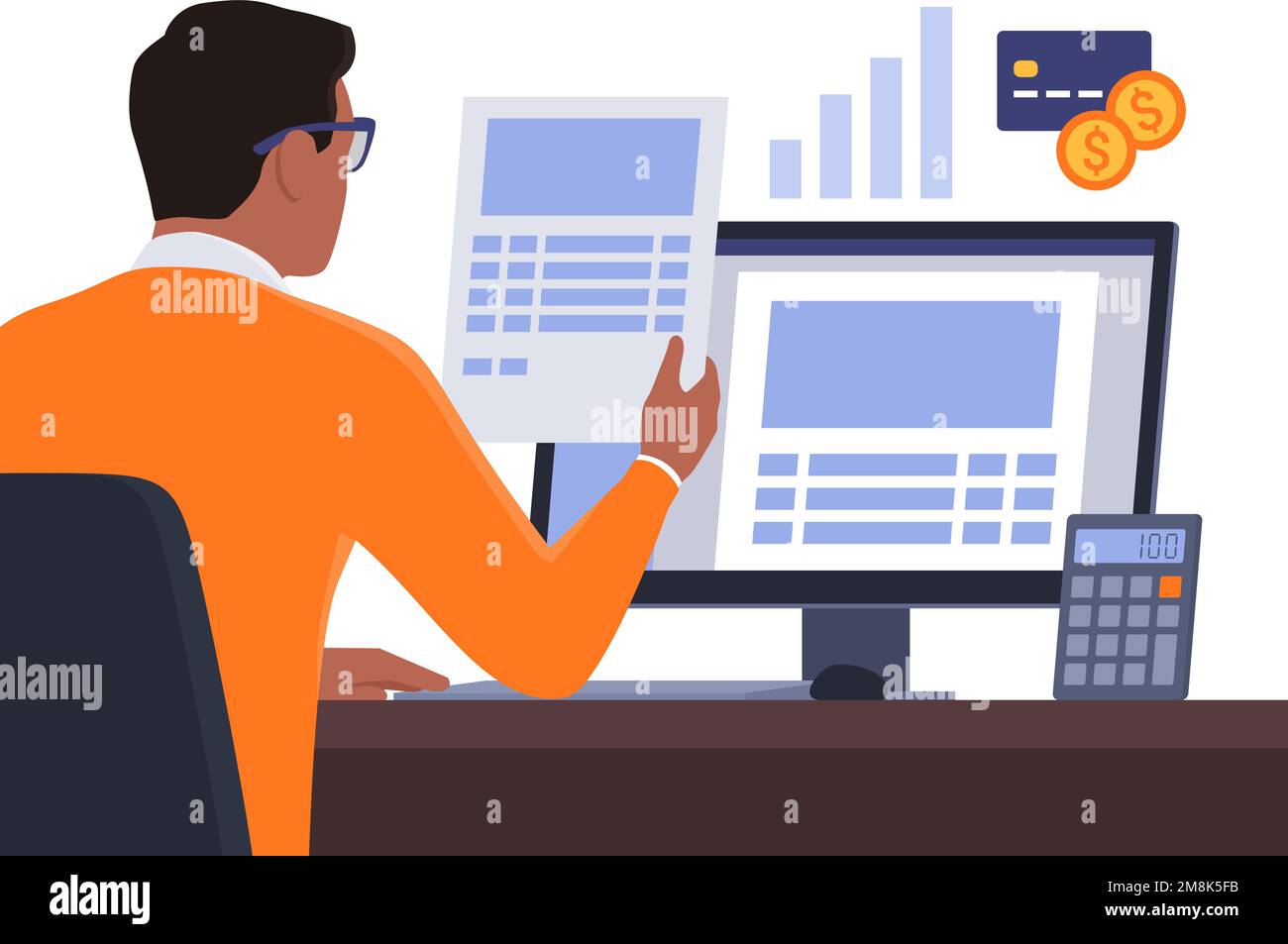 Businessman checking paperwork and electronic documents, business ...