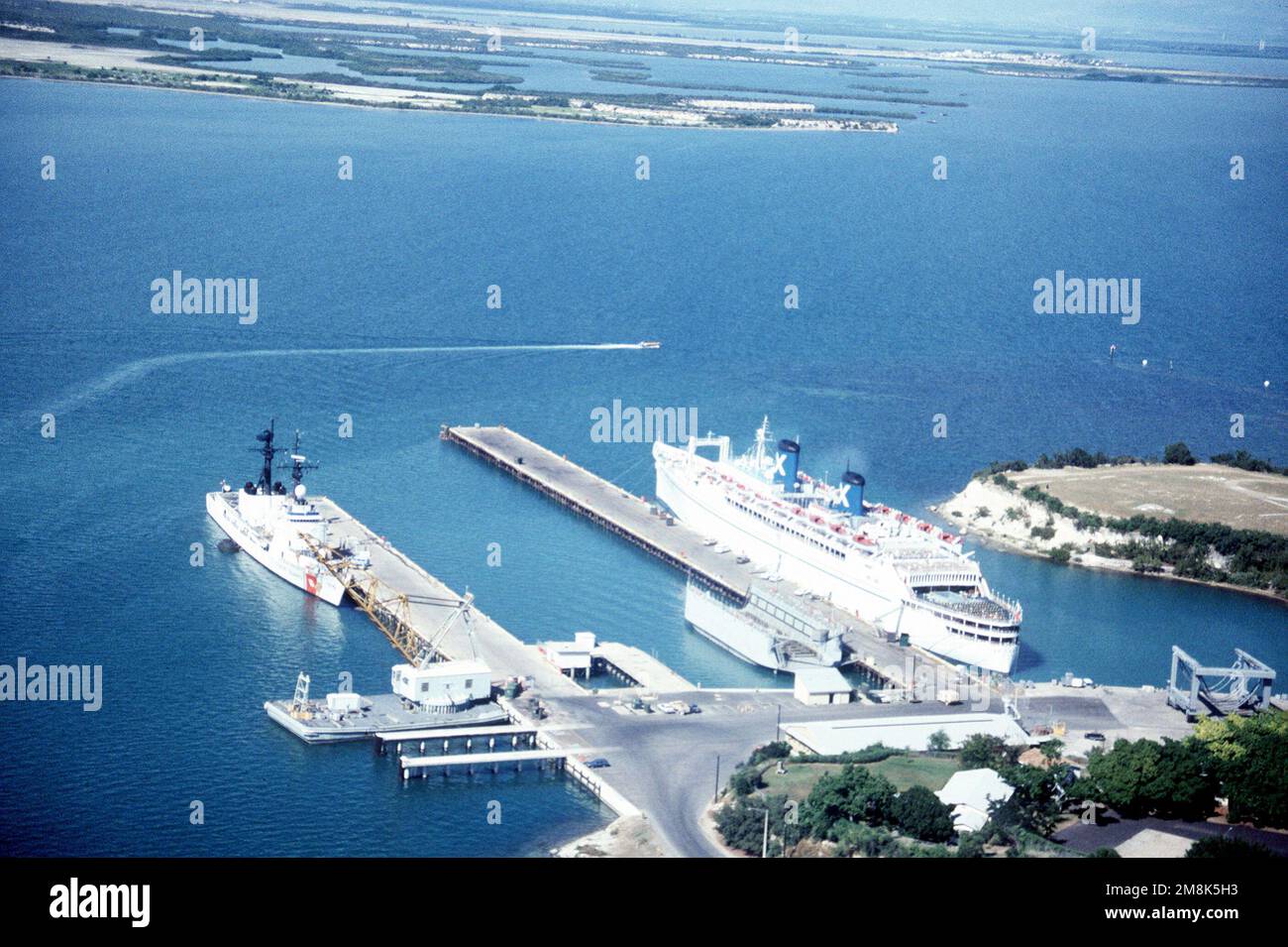 An aerial view of a portion of Naval Base Guantanamo Bay showing the ...