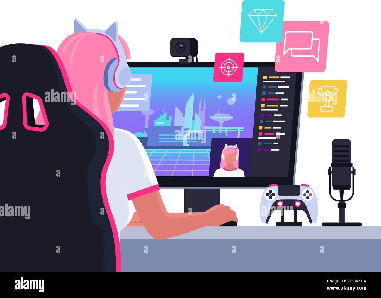 Professional cute gamer girl playing video games online: video games ...