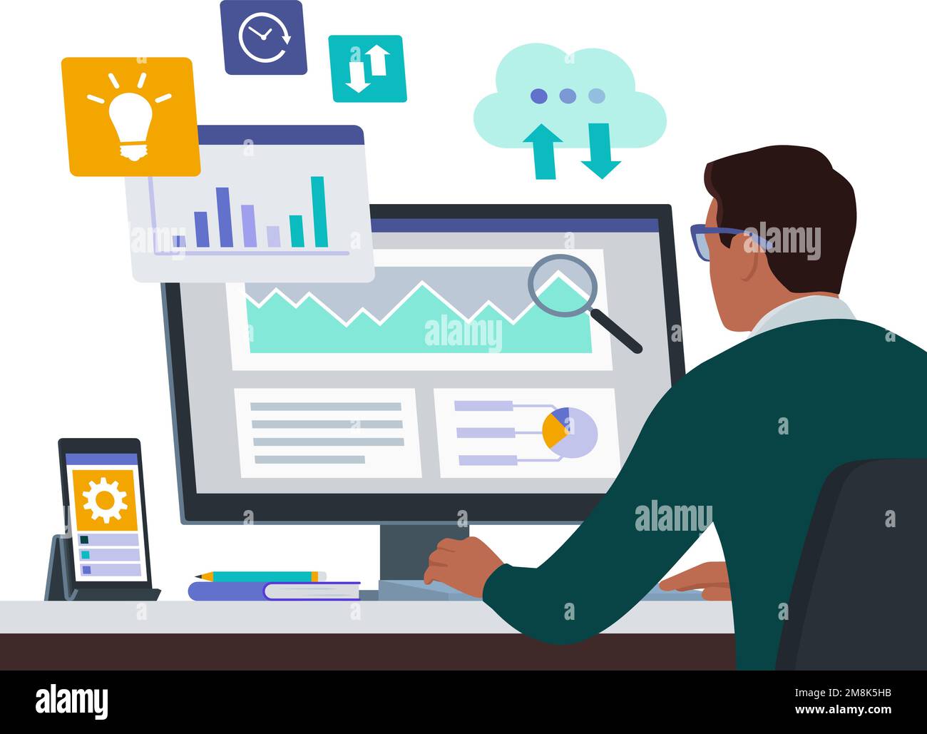 Man sitting office desk checking Stock Vector Images - Alamy