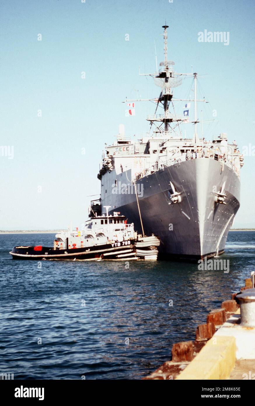 The USS AUSTIN (LPD-4) is pushed to the pier at Guantanamo Bay. It ...