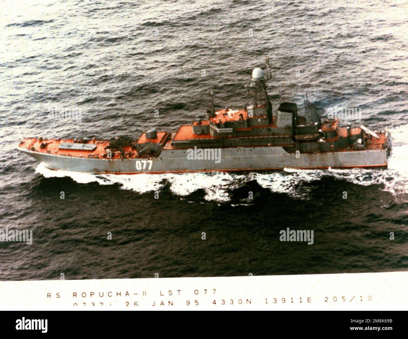 Aerial port side view of the Russian Pacific Fleet Ropucha II class ...