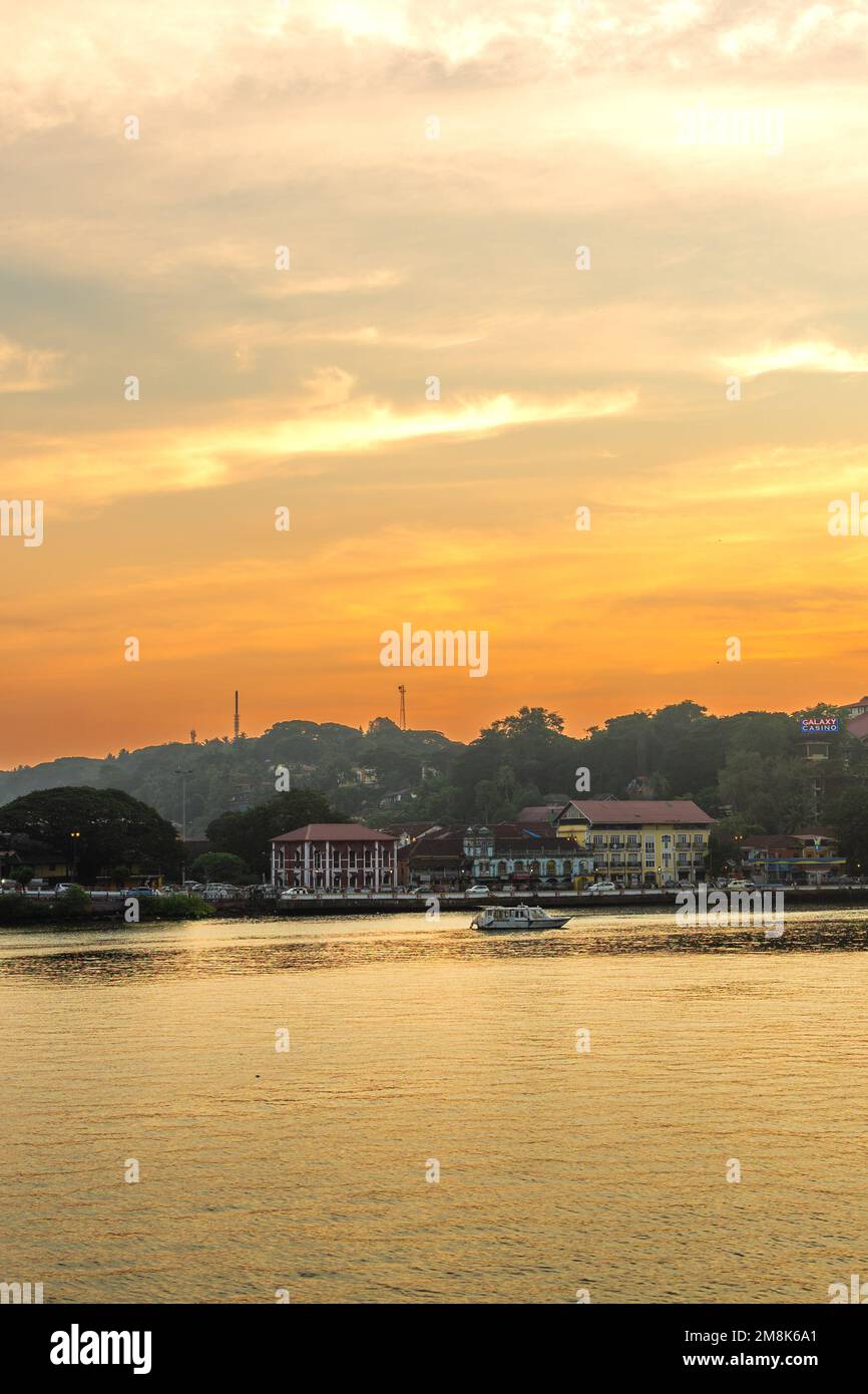 Panaji Goa India Oct 22 2022: Sunset time cruise View of the Atal Setu ...