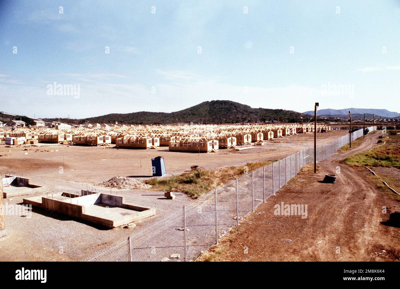 Hard back tent frames constructed by members of the Naval Mobile ...