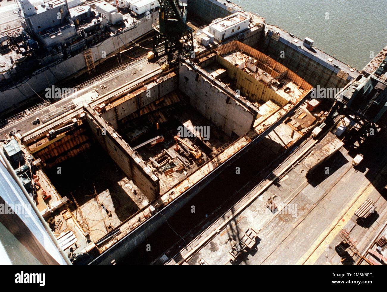 A view from the overhead crane, looking down and aft, at the stern ...