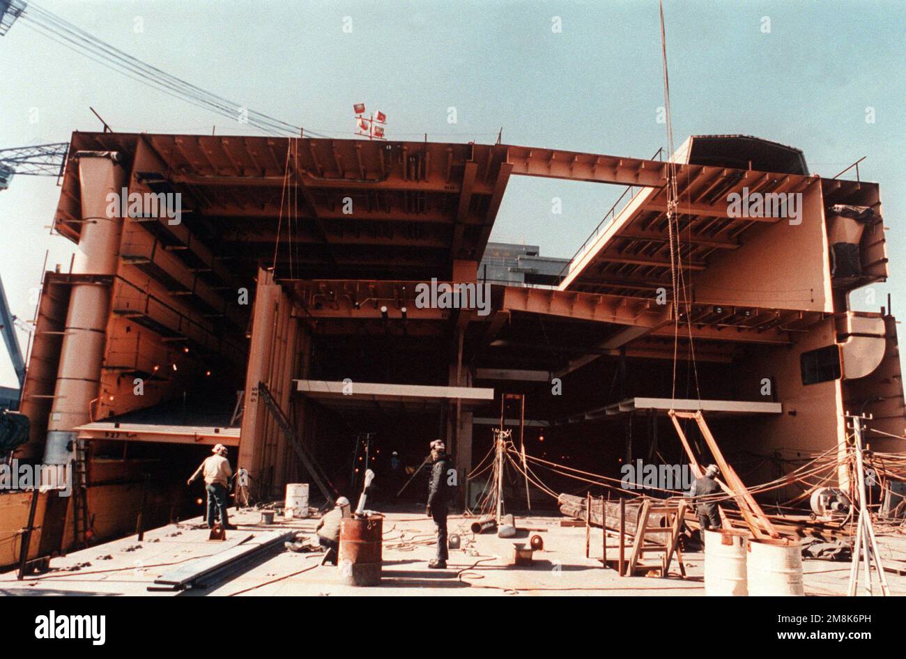 A view from forward, looking aft, of the interior ramp construction on ...